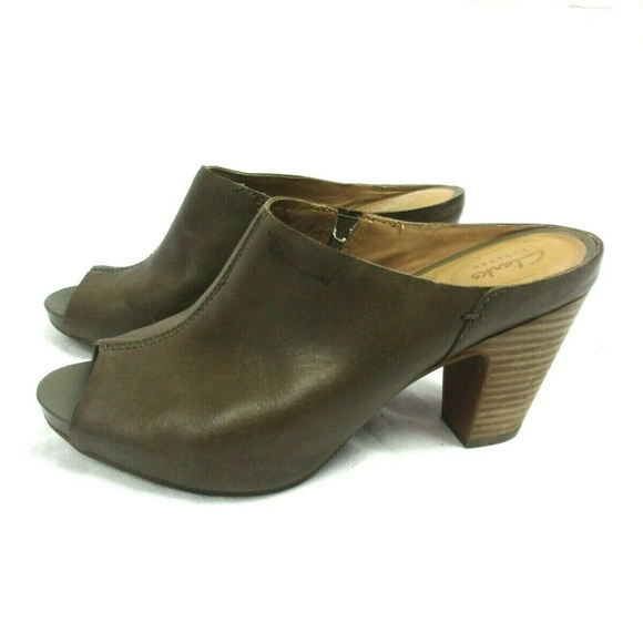 Clarks | Shoes | Clarks Womens Size 9 Brown Leather Open Toe Clog ...